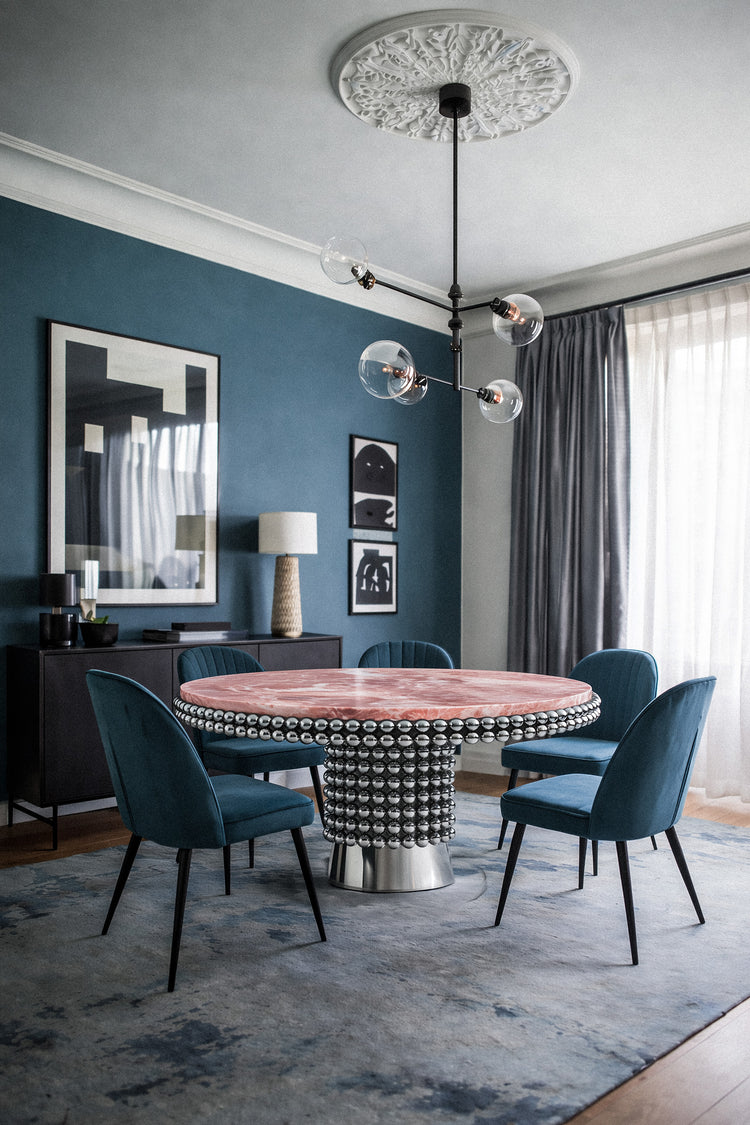 LUSTRA DINING TABLE PINK ONYX CHROME